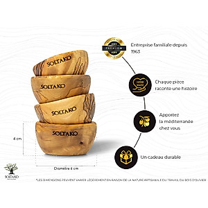 SOLTAKO 4 mini dip bowls set of olive wood - tapas bowls set - small Mediterranean bowl for olives & BBQ sauces - dip bowl for - Ø 6 c