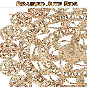 Sejal's Designs Floral Jute Rug 3 ft Handmade Floral Jute Round Rug for Stylish Choice for Any Home Living Room, Area Rugs Carpets, Door Mat Front Door Rug Rustic Rug, Low Pile Jute Rug(36INCH)