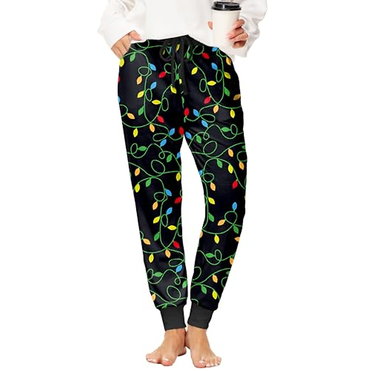 Christmas Lights Pajama Pants Women Sleepwear Bottom Family Casual Athletic Sweatpants M