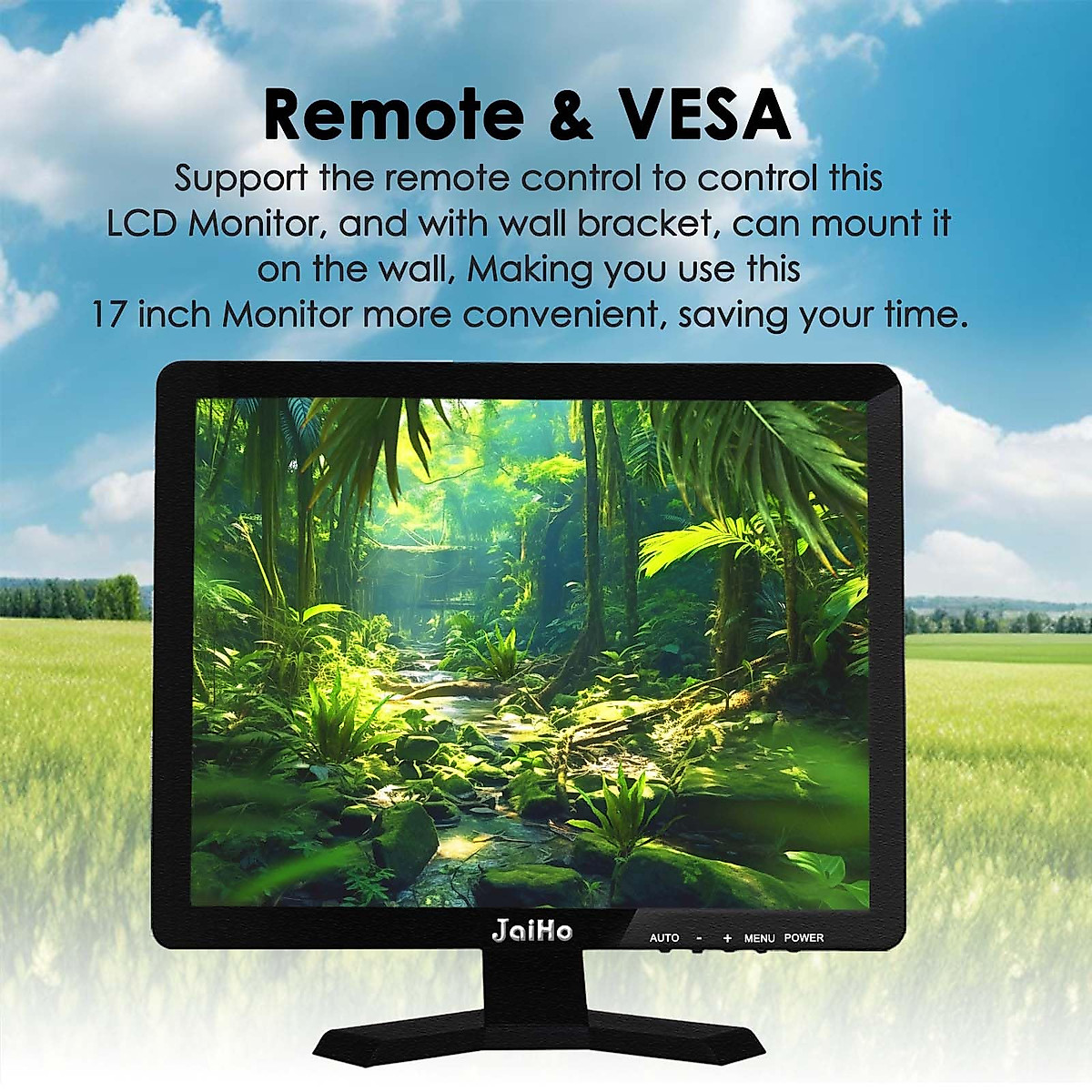 JaiHo 17 Inch PC Monitor TFT LCD Monitor - 1280 x 1024 Resolution 4:3 HDMI Monitor Color Display Screen with HDMI/VGA/BNC/AV/USB Earphone Input, Built-in Dual Speakers, Black