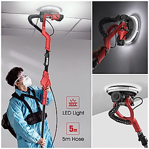 Vistreck Drywall Sander, 750W Electric Drywall Sander With Vacuum & 14Pcs Sanding Discs, 6 Variable Speeds 1000-1850RPM, Foldable has Dust Bag, LED Light, Power Disc Sanders With Carrying Bag