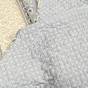 Lush Decor Nesco Stripe Reversible Cotton 3 Piece Quilt Set, King, Yellow & Gray