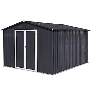 Goohome Sheds & Outdoor Storage, 10ftx8ft Metal Outside Garden Storage Shed Galvanized Steel w/Lockable Door, Punched Vents, Spacious Roof Design House Garden Tool Storage Shed for Backyard, Bike Shed