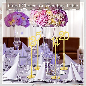 20 Pcs Table Numbers Wedding Table Numbers Wood Table Numbers for Wedding Reception Stands Seat Numbers with Holder Base Table Numbers for Wedding Party Event Catering, 1-20 (Gold)