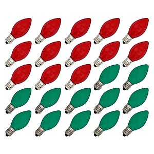 Creative Hobbies Box of 25 Light Bulbs | Ceramic Opaque Red & Green | Steady Burning, 7 Watt, C7 Candelabra Base | Night Lights, Decorative Lights, Christmas Strings