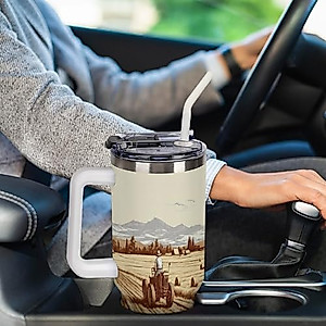 40 Oz Farmer with Bales Insulated Stainless Steel Tumbler with Handle & Straw Lid, Reusable Travel Cupholder Friendly Mug for Coffee, Water, Tea