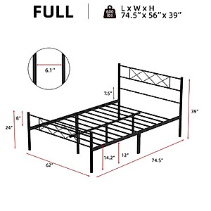 Aolthin Metal Platform Bed Frame, 12 "Metal Bed Frame Base Storage, no Box Springs Required, Easy to Assemble, Full