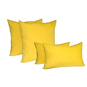 Set of 4 Indoor / Outdoor Pillows - 2 Square Pillows & 2 Rectangle / Lumbar Decorative Throw Pillows - Solid Yellow (17" x 17" Square & 11" x 19" Lumbar)