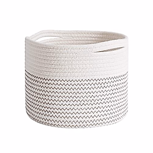 INDRESSME Small Rope Basket Round Woven Storage Basket Cute Dog Toy Basket Cotton Basket Baby Nursery Hamper Shelf Decorative Bin for Keys Gift 9.4 x 9.4 x 7.1 inches