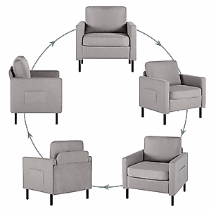 STHOUYN Fabric Comfy Small Accent Chair Set of 2 Living Room Bedroom Chairs, Reading Arm Chair for Adults, Suitable Small Spaces Office Couch, Light Grey (2, Light Grey)