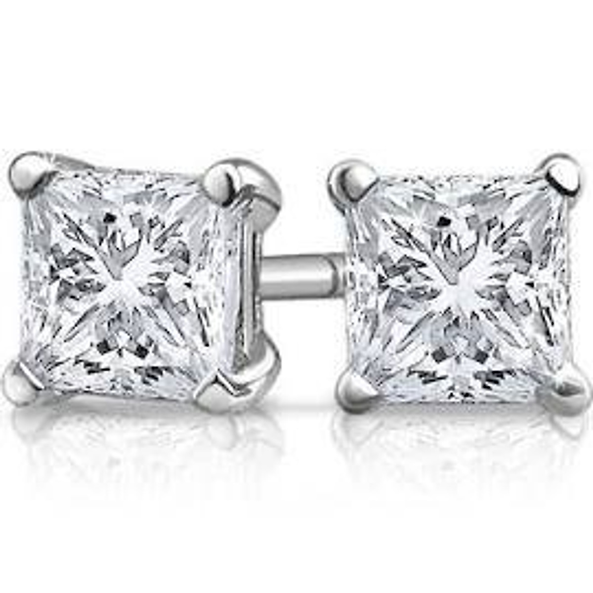 PARIKHS Princess Cut Diamond Stud in 14K White Gold (0.30 ctw, I3 clarity)