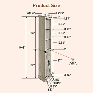 OKD Tall Corner Cabinet, Farmhouse Storage Cabinet with Barn Door Design & Adjustable Shelves, Home Space Saver for Bathroom, Living Room, Light Rustic Oak