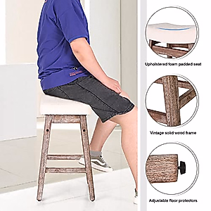 Sophia & William White Bar Stools Set of 2, Counter Height Modern Bar Stools with Linen Fabric Seat & Solid Wood Legs, 24 inch Bar Chairs