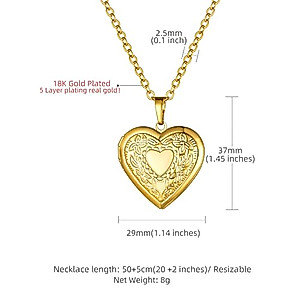 Gold Heart Lockets for Women, 18K Gold Plated Love Locket Necklace That Holds Pictures with 22 Inch Chain for Her Loving Jewelry
