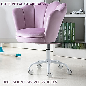 DAYALANE Kids Desk Chair with Wheels, Cute Petal Study Chair Computer Chair with Arms, Upholstered Task Chair Velvet Chair for Teen Girls, Swivel Kids Chair Rolling Chair for Bedroom, Vanity, Purple