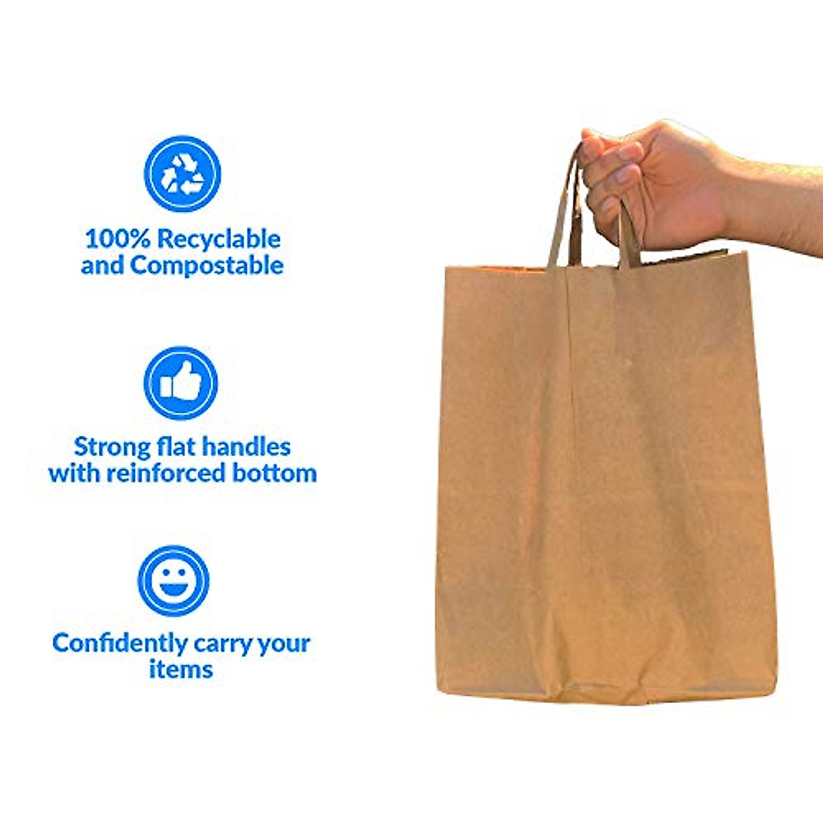 Reli. Paper Grocery Bags w/Handles (100 Pcs, Bulk)(12"x7"x14") Large Paper Grocery Bags, Shopping Bags w/Handles - Heavy Duty 57 Lbs Basis - Takeout/To Go Bags, Retail Bags, Brown Kraft Paper Bags