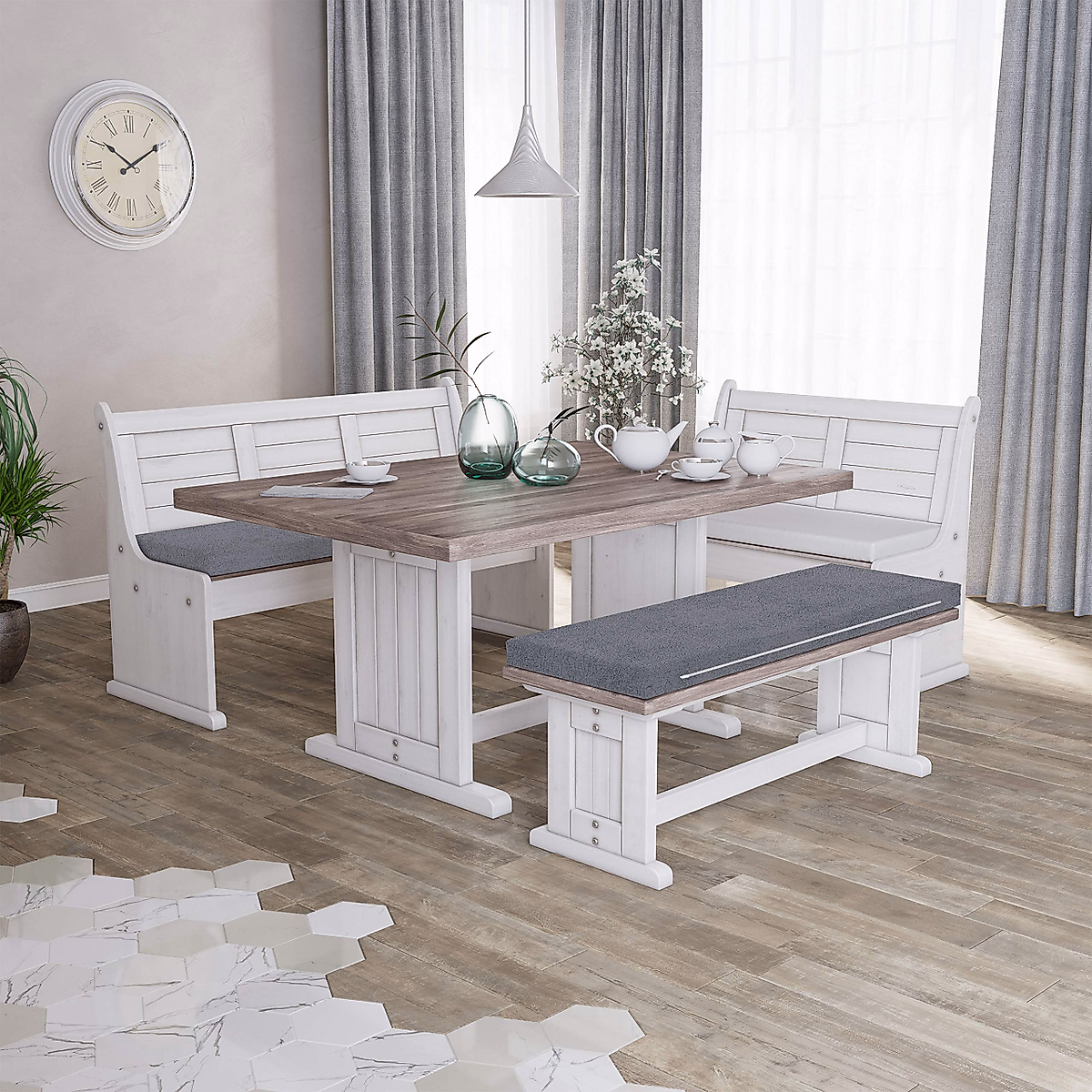 Ambesonne Faux Suede Bench Cushion Set of 2, Digitally Printed Weathered Texture, Standard Size Foam Pad with Decorative Fabric Cover for Kitchen Bedroom & Outdoors, Grey, 45" x 15" x 2"