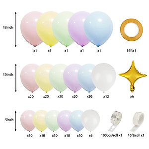 RUBFAC 182pcs Pastel Balloons Rainbow Balloon Garland Arch Kit with Star Foil Balloons for Wedding Birthday Party Supplies Easter Decorations