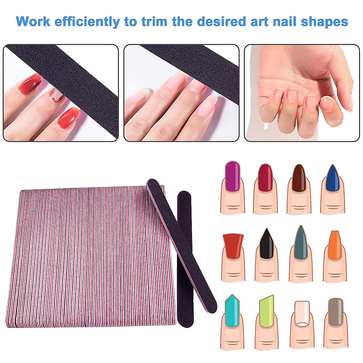 Nail File (50 Pcs), Emery Board Nail Files for Acrylic Nails and Natural Nails, Double Sided 100/180 Grit Fingernail Files, Professional Reusable Washable Emery Boards Manicure Pedicure Tool Black