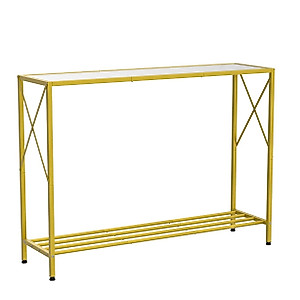 Tajsoon Entryway Table, 2-Tier Entry Way Console Entrance Table, 41.7”L Narrow Sofa Table with Shelves, Ideal for Hallway, Entryway, Living Room, Foyer, Corridor, and Office (Gold & White)