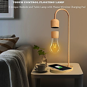 Floatidea Magnetic Levitating Lamp with Wireless Phone Charging Pad Floating Light Bulb LED Night Light Wood Grain Table Lamp Levitation Desk Lamp for Office Home Decoration Christmas Gift