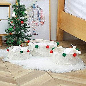 Enzk&Unity Woven Basket Set of 3 Cotton Rope Storage Decorative Coiled Baskets for Toys, Towels, Blankets, Nursery, Kids Room, Bedroom, White