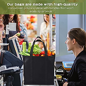 Kenning 20 Pack Reusable Grocery Bags Large Heavy Duty Shopping Bags Foldable Grocery Tote Bag with Reinforced Bottom and Sturdy Handles for Shopping Merchandise Events Parties, Black
