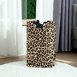 Cheetah Leopard Print Animal Skin Laundry Basket Laundry Hamper Portable Foldable Clothes Organizer with Handles Storage Bag for Kids Room Bathroom Bedroom Utility Room Laundry Room