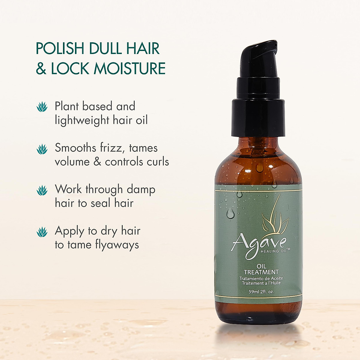 Agave Healing Oil Treatment, Lightweight Rejuvenating Hair Oil for All Hair Types With Natural Agave Extract, Paraben & Sulfate-Free, 2 Fl Oz