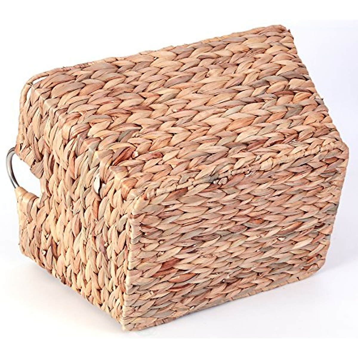 Vintiquewise Large Square Water Hyacinth Wicker Laundry Basket with Metal Handles
