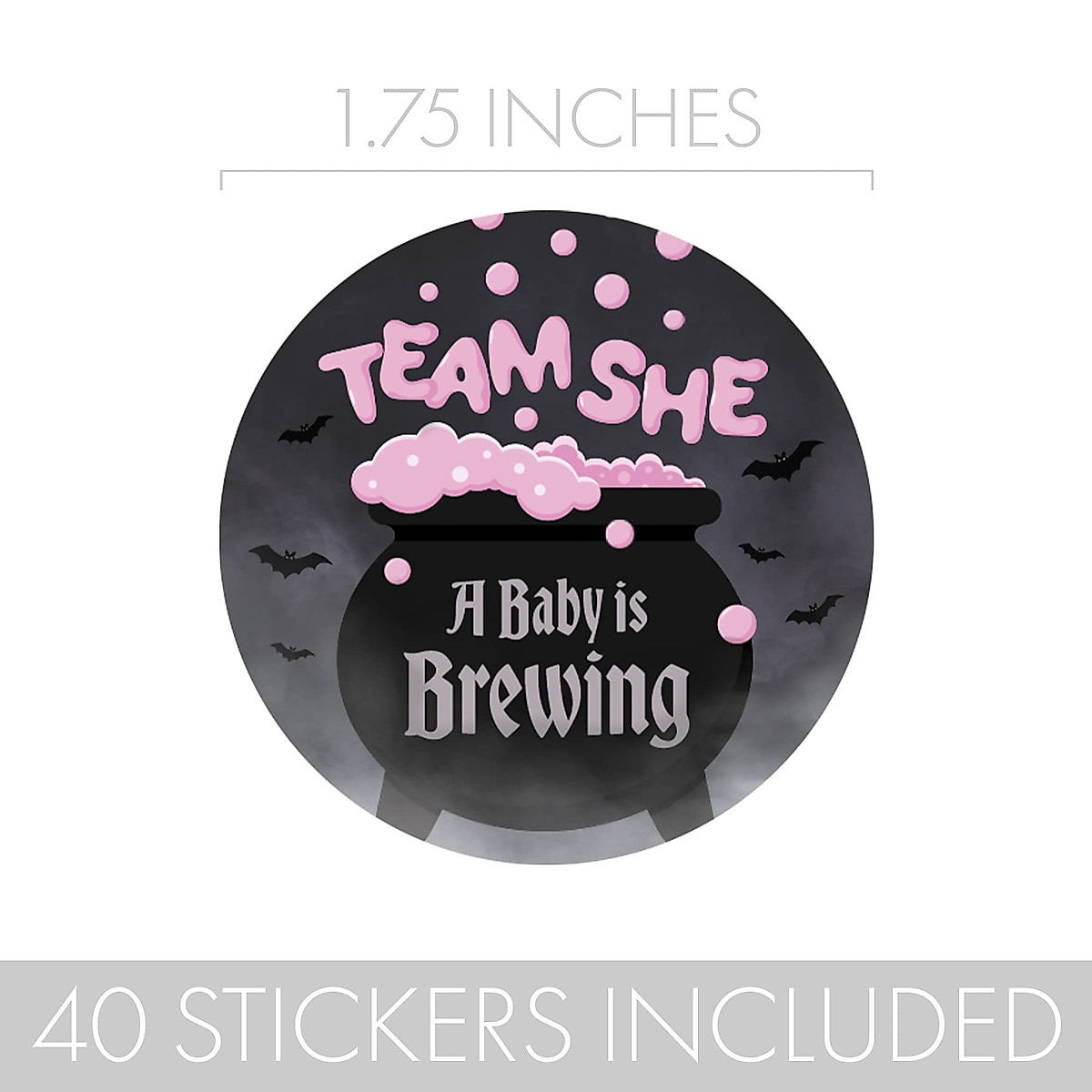 Baby is Brewing Halloween Gender Reveal Party - Bubbling Witch Cauldron Team He or Team She - 40 Stickers