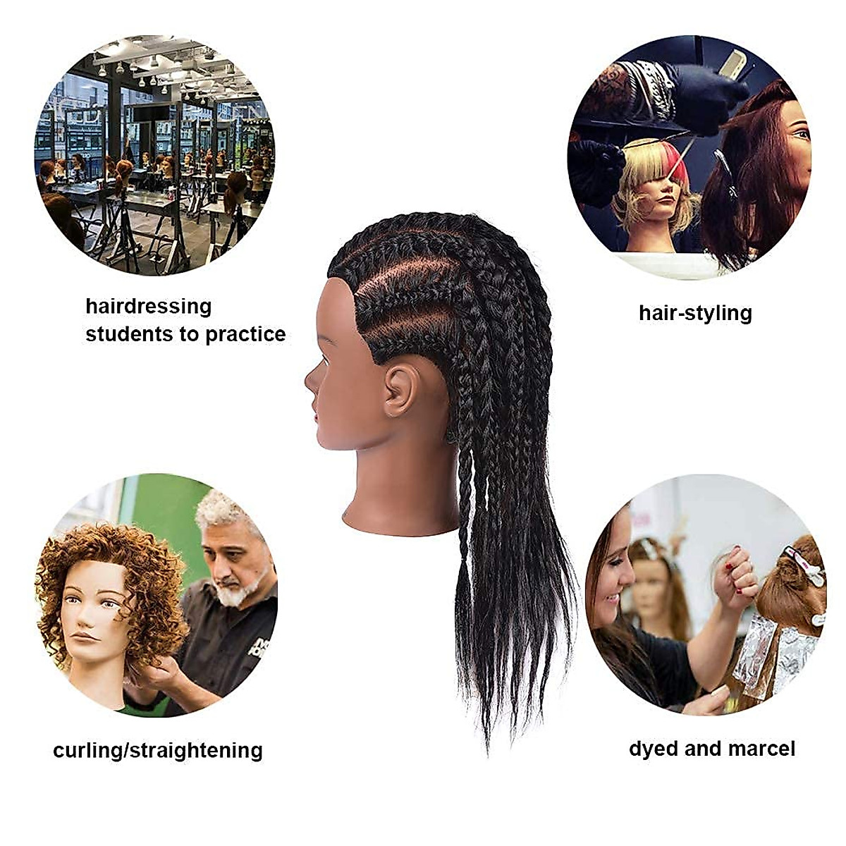 Mankainhead 100% Real Hair Mannequin Head,Training Manikin Cosmetology Doll Head,Hairdresser Girls Practice Braiding HairStyling With Clamp Holder(14Inch,Black)