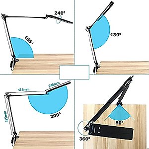 EPMANN Lamp Foldable Long Arm LED Desk Lamp Dimmable Touch Control Work Light Eye Protection Architect Desk Lamp, 4 Lighting Modes & 6 Brightness Levels Bed Lamp (Color : Silver)