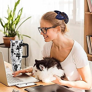 Mindunm 40 oz Cute Cat Tumbler with Handle and Straw Lid cat gifts for cat lovers for Women Double Insulated Cup Travel Coffee Mug