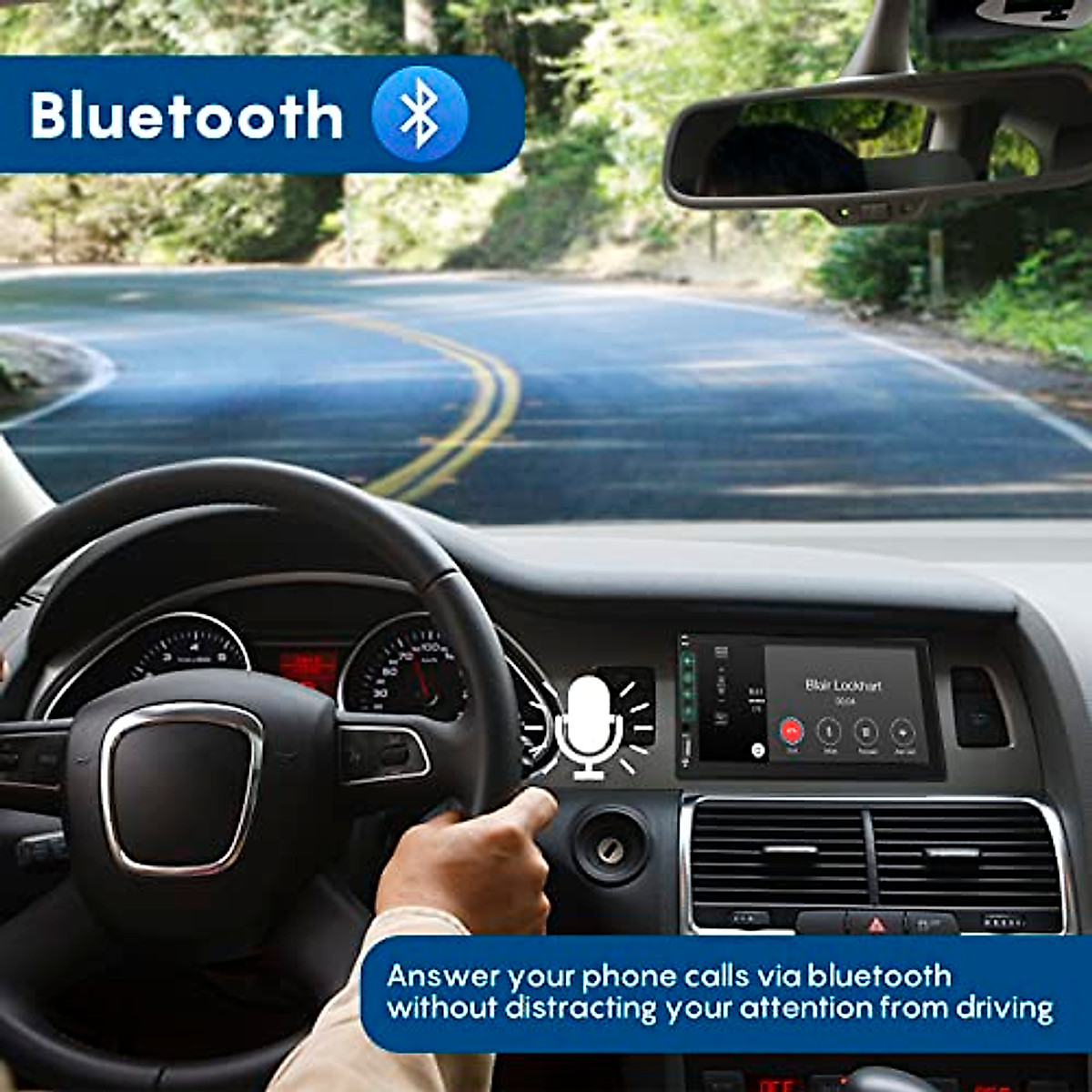 Double Din Car Stereo Compatible with Carplay and Android Auto ，7 Inch 1080P HD Touch Screen Radio，Mirror Link, Backup Camera, Steering Wheel, Bluetooth, FM,USB/AUX Port. (Wired Carplay)