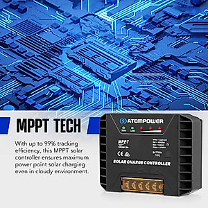 ATEM POWER 20A 12V/24V MPPT Solar Controller Selecting Battery Type Activate Lithium Battery Intelligent Solar Controller Compatible with Lead Acid, AGM, Gel, Calcium and LiFePO4 Battery