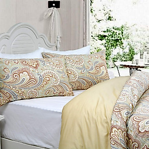 Softta Luxury Paisley Bedding Design 800 Thread Count 100% Cotton Bohe Vintage Bohe Vintage 3Pcs Duvet Cover Set,King Size,Khaki