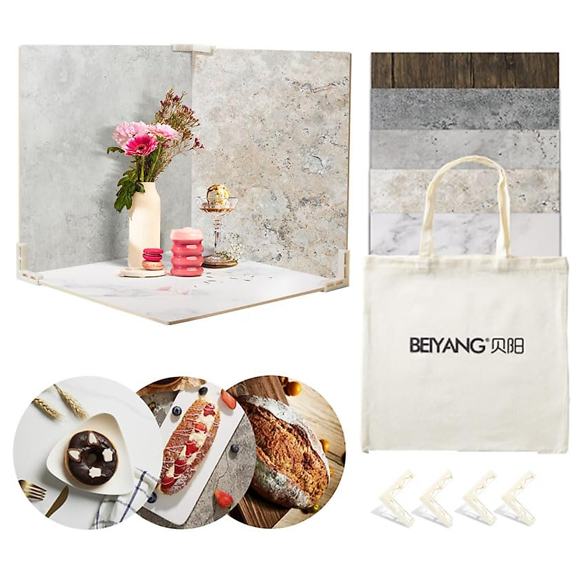 5PCS Photo Backdrop Boards with Carry Bag, 16x16Inch Marble Cement Wooden Photography Background for Food Photography, EOAJAFOU