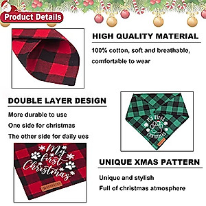 ADOGGYGO Christmas Dog Bandanas 2 Pack, Classic Plaid Xmas Pet Scarf, Premium Cotton Fabric, Multiple Sizes Offered, Dog First Christmas Bandanas for Medium Large Dogs Pets (Large, Style 1)
