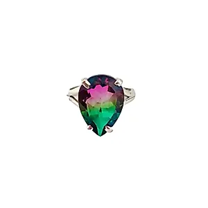 Multi Color Tourmaline Quartz Ring, Pear Shape Gemstone Ring, Handmade Ring, Women Ring, Gift For Her, All US Ring Size (Yellow Gold Plated Silver, 9)