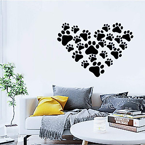 60 PCS Dog Paws Wall Decal Vinyl Stickers, Removable Animal Footprint Wall Decoration, Available in 3 Sizes DIY Sticker Mural Sets for Bedroom Living Room Office Playroom Classroom