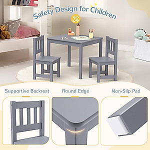 Curipeer Toddler Table and Chair Set, Kids Table and Chairs, Kids Table with Rubber Wood Legs for Children, Toddler Table and 2 Chairs for Kid's Room, Bedroom, Playroom (Gray)