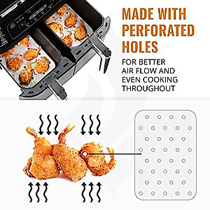 Air Fryer Parchment Paper Accessories for Ninja Foodi Dual Air Fryer 100 pcs DZ201, DZ401, Air Fryer Paper Liners & Heat Resistant Mat, Double Basket Ninja Accessories Sheets for Basket by INFRAOVENS