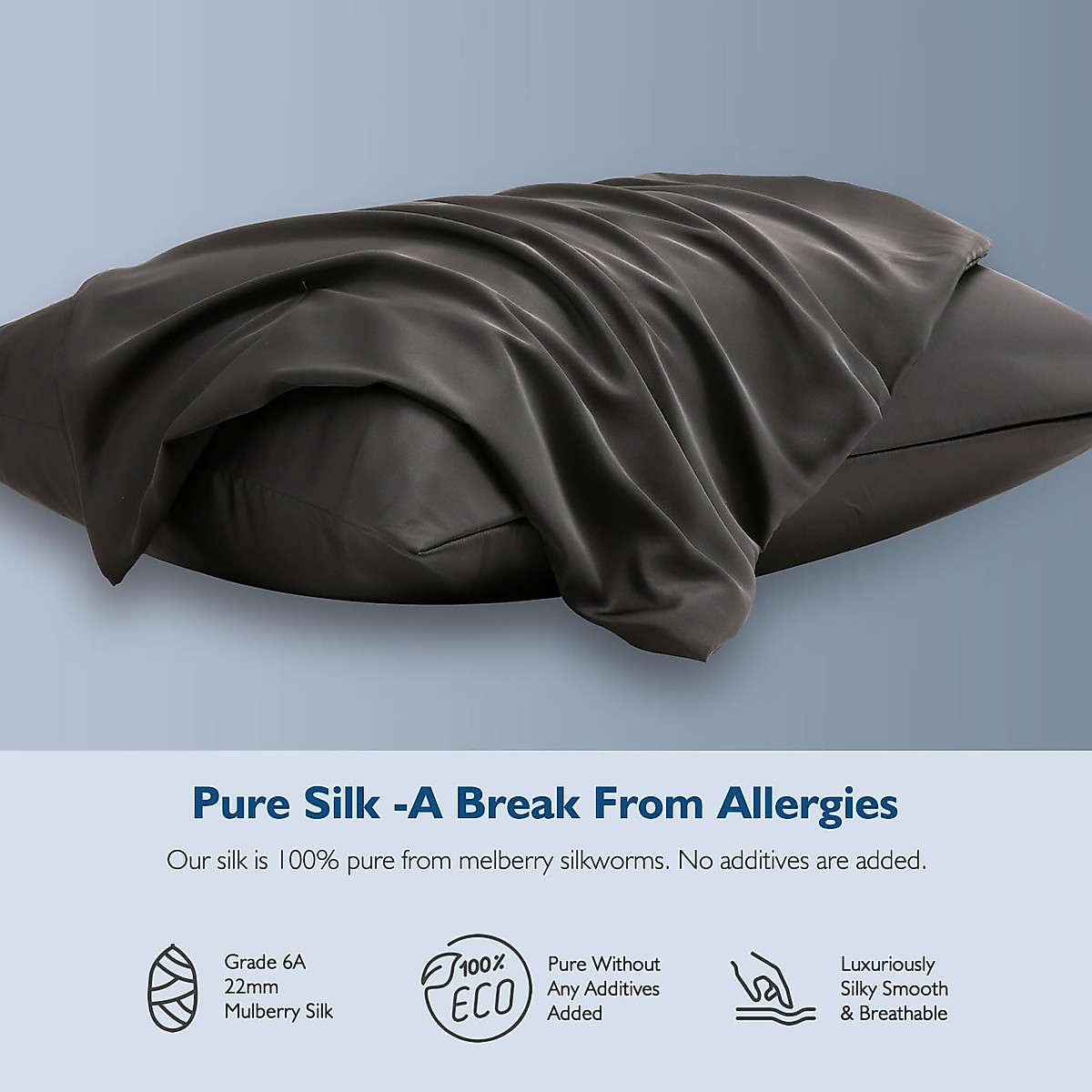 Dafinner 100% Mulberry Silk Pillowcases Queen Size, Set of 2 Black Silk Pillow Cases, Hair and Skin Friendly, Hidden Zipper, Gifts for Women Men, 2 Pack, 20x30 Inches, Moonless Night Black