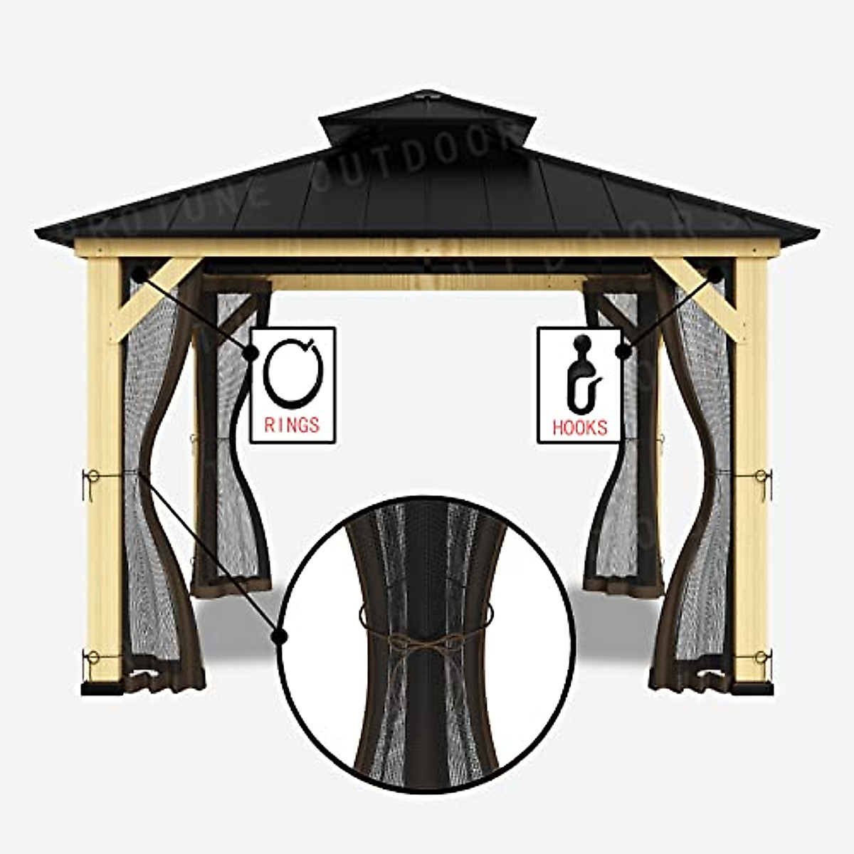 12-ft x 12-ft Gazebo Netting Replacement,Universal 4-Panel Mosquito Netting for Gazebo with Zippers(Only Netting)-Brown