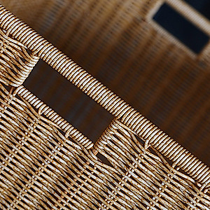 DIIDIIF Shelf Square Laundry Basket With 4 Legs, Handwoven Laundry Hamper With Lid, Metal Skeleton, Imitation Rattan Storage Basket With 2 Handles, 45X35X58cm