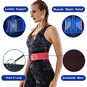 T TIMTAKBO Waist Back Support Belt for Women Men,Lower Back Brace Lumbar Support for Lower Back Pain Relief, Adjustable Flexible Sport Girdle Waist Support Belt(Black/Red, S/M Fit Belly 23.5"-31.5")