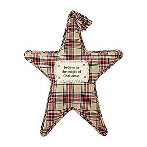 Mud Pie Christmas Tartan Pillow, Tan Star