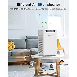 Air Purifiers for Home Bedroom Up to 1102 Sq Ft with Air Quality Sensors, H13 True HEPA Filter, 24 dB Quiet Desktop AirPurifier Clean 99.97% of Dust, Pet Hair, Smoke, Pollen, ECOWELL EAP260, White
