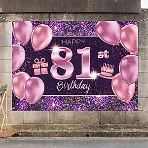 PAKBOOM Happy 81st Birthday Banner Backdrop - 81 Birthday Party Decorations Supplies for Women - Pink Purple Gold 4 x 6ft